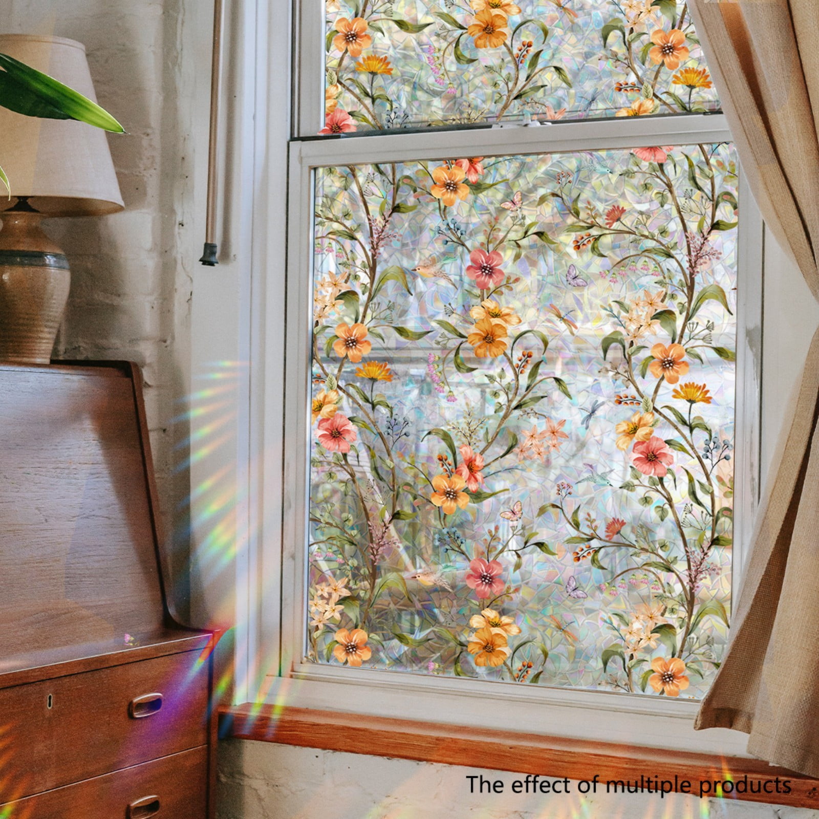 Colorful Floral Bouquet Window Sticker,Floral Window Film,Stained Glass ...