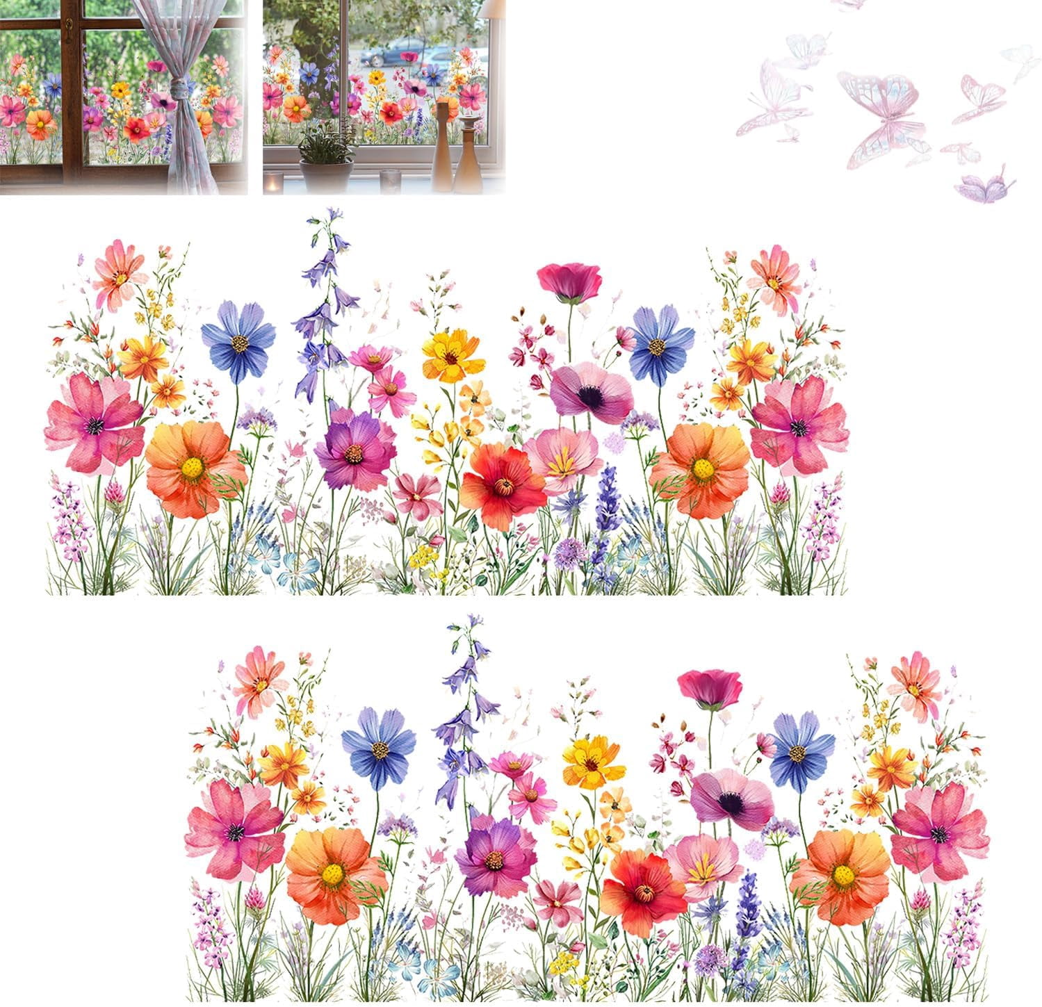 Colorful Floral Bouquet Window Sticker, Flower Window Clings for Glass ...