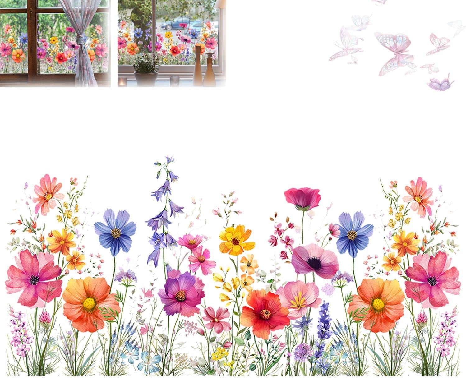 Colorful Floral Bouquet Window Sticker, Flower Window Clings for Glass ...
