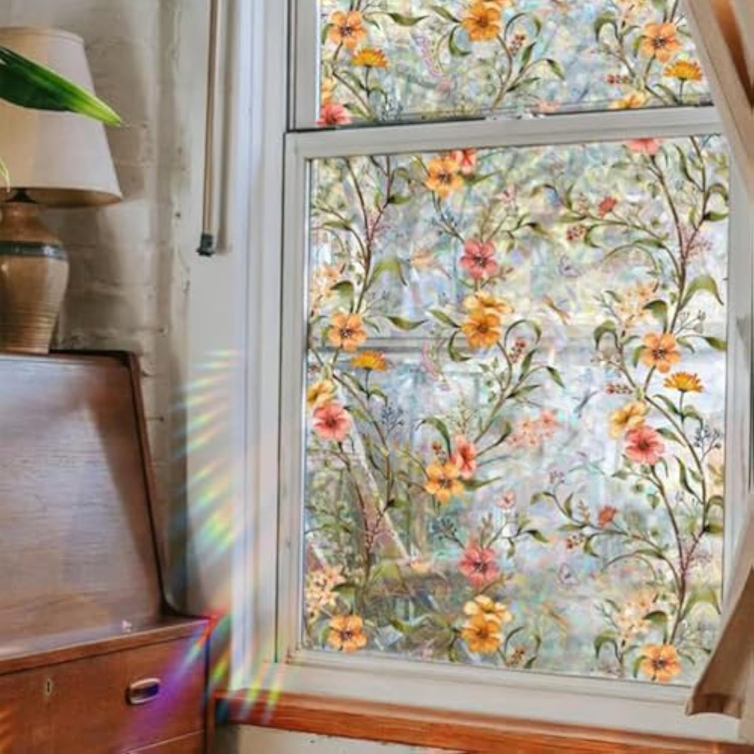 Colorful Floral Bouquet Window Sticker, Flower Window Clings, Rainbow ...