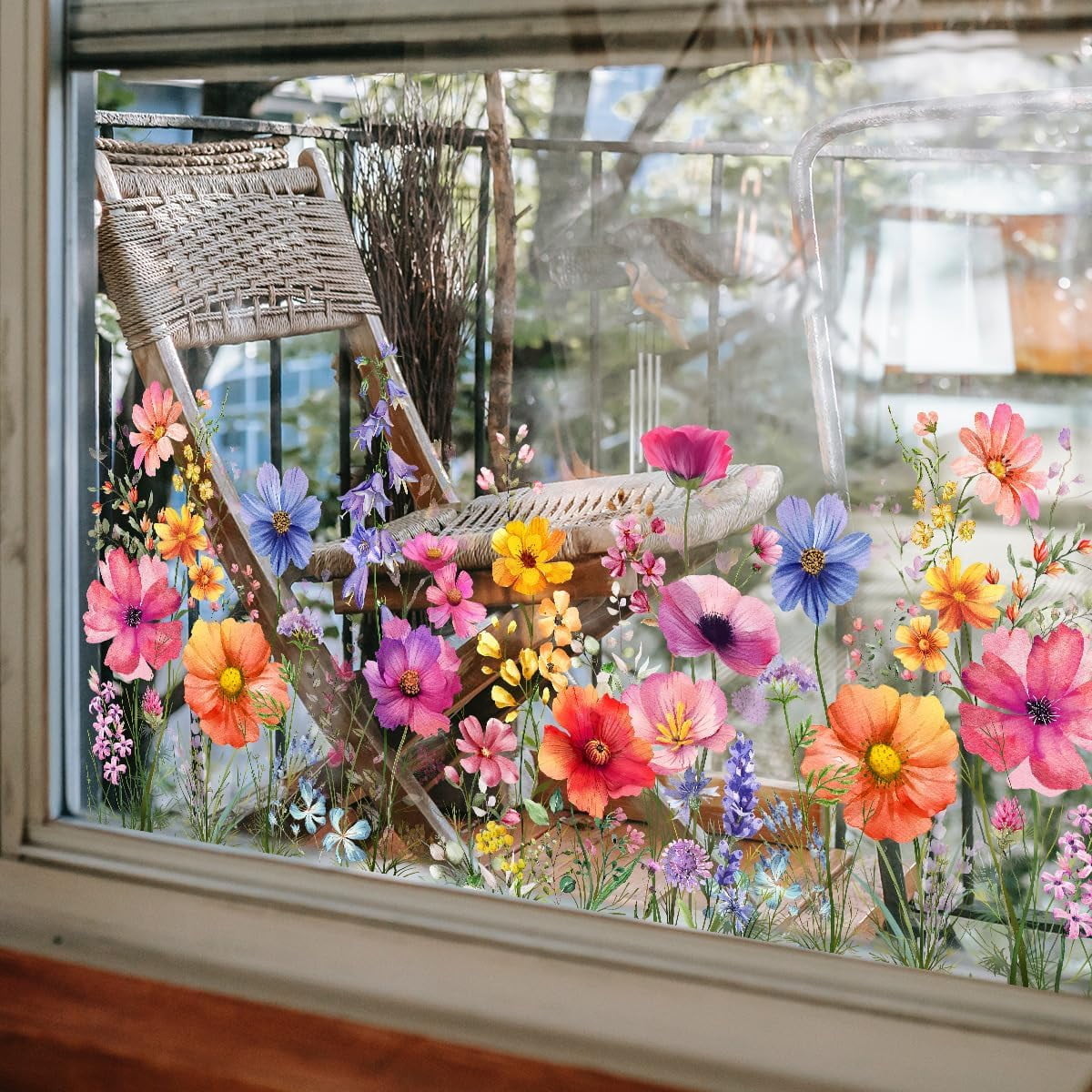 Colorful Floral Bouquet Window Sticker, Flower Window Clings, Spring ...