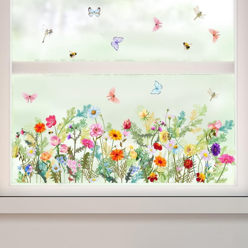 Colorful Floral Bouquet Window Sticker, Flower Window Clings, Spring ...
