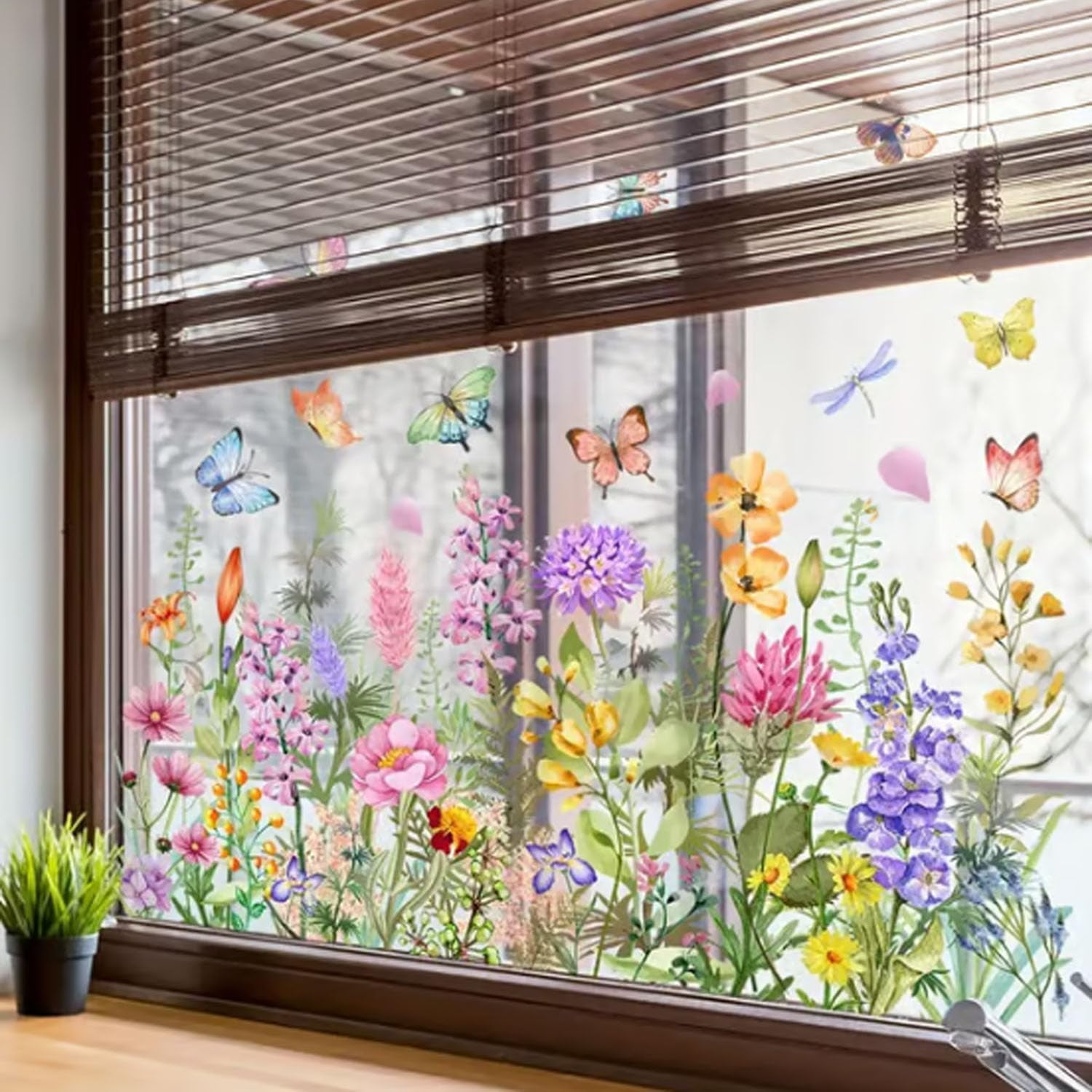 Colorful Floral Bouquet Window Sticker, Floral Pattern Window Sticker ...