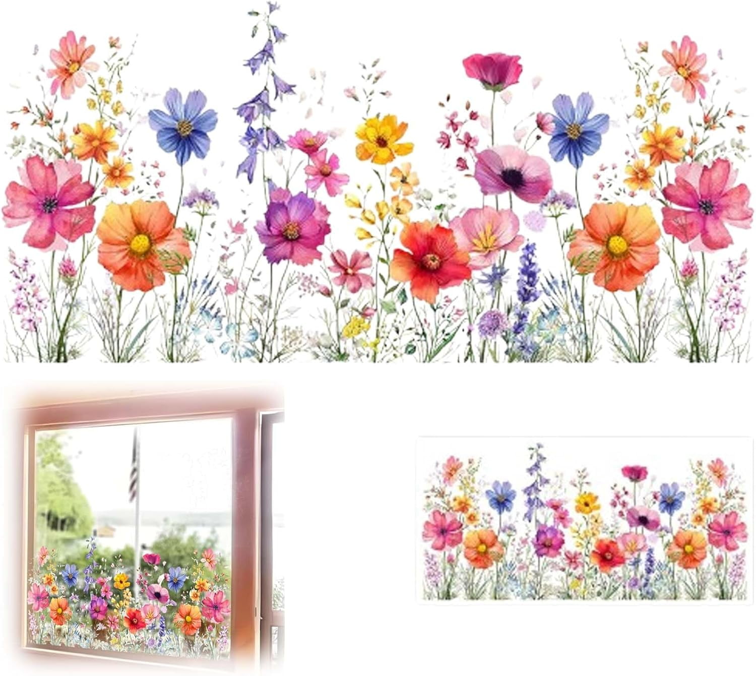 Colorful Floral Bouquet Window Sticker, Floral Bouquet Window Stickers Cut to Size, Flower ...
