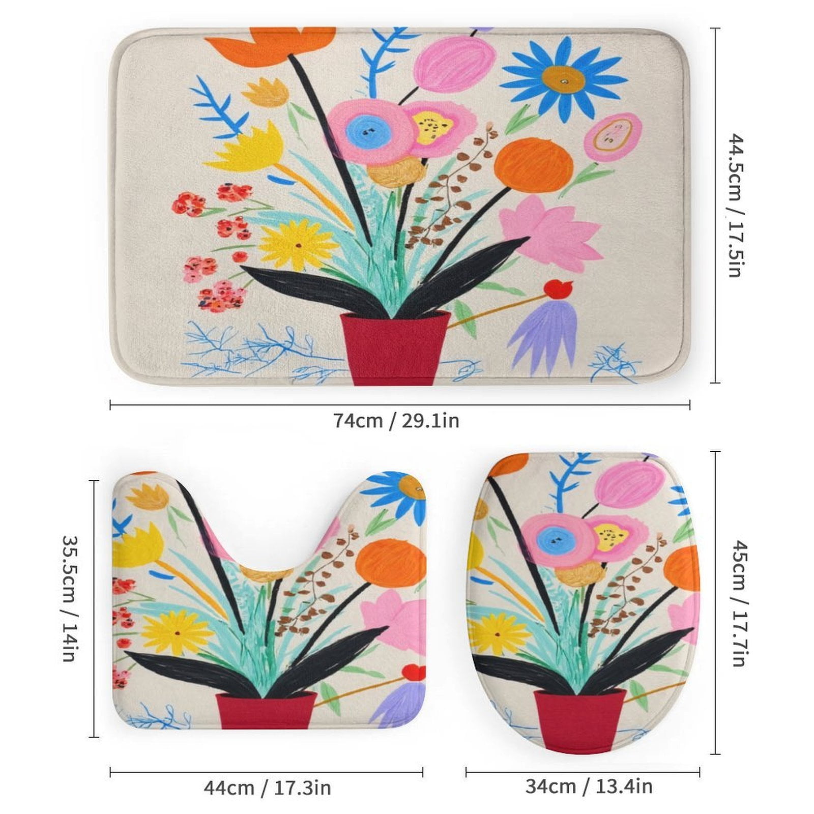 Colorful Floral Bouquet in Pot Bathroom Rugs Sets 3 Piece Toilet Lid ...