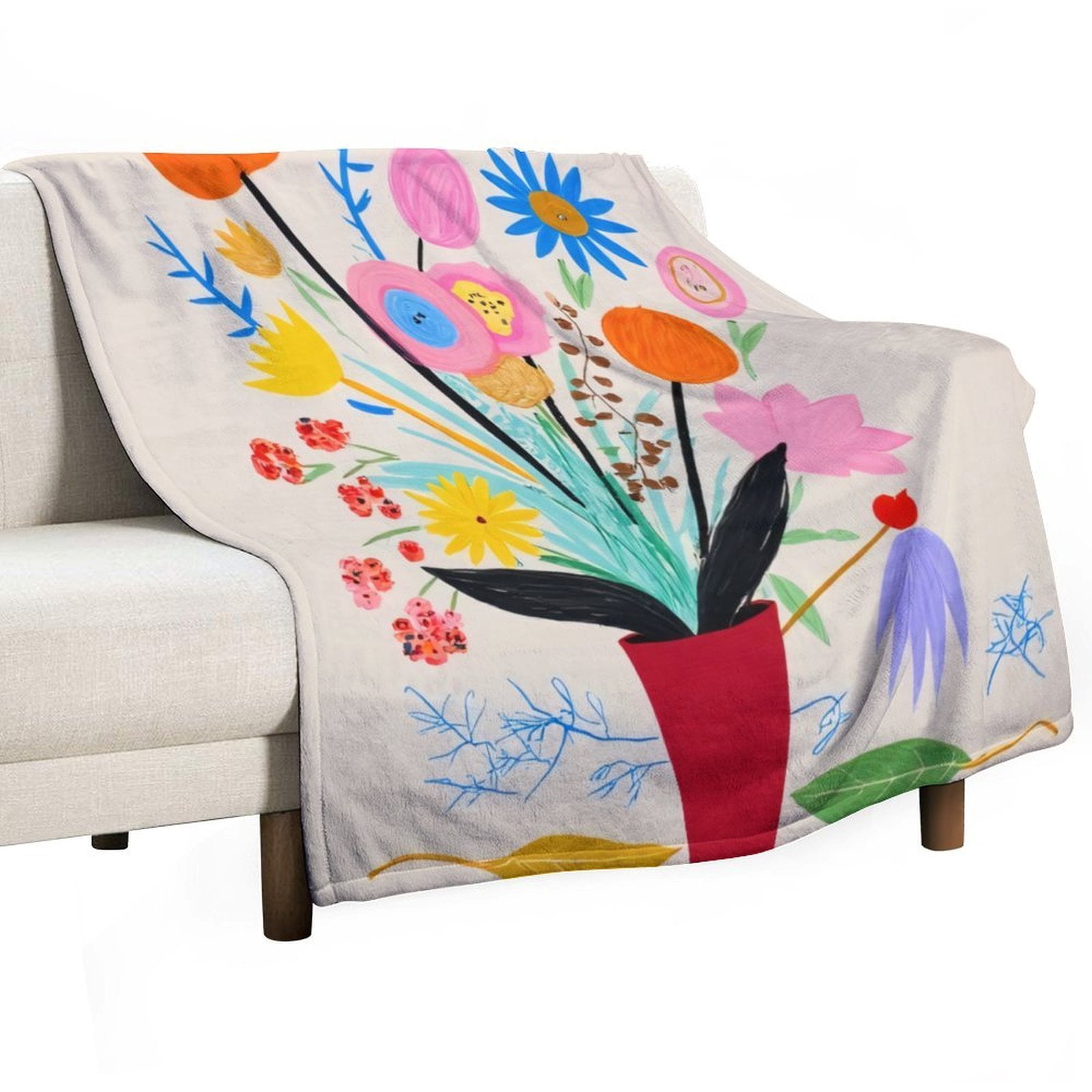 Colorful Floral Bouquet in Pot Throws Blankets for Sofa Bed Winter ...