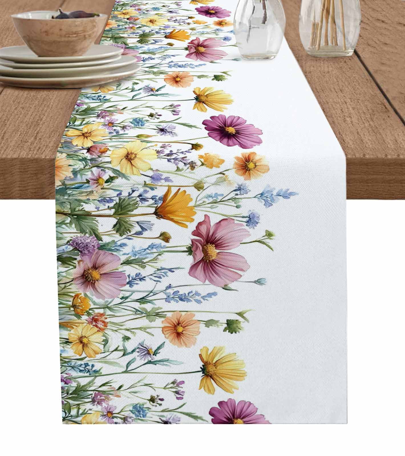Colorful Floral Burlap Cotton Table Runner 13x36 Inches Short, Country ...