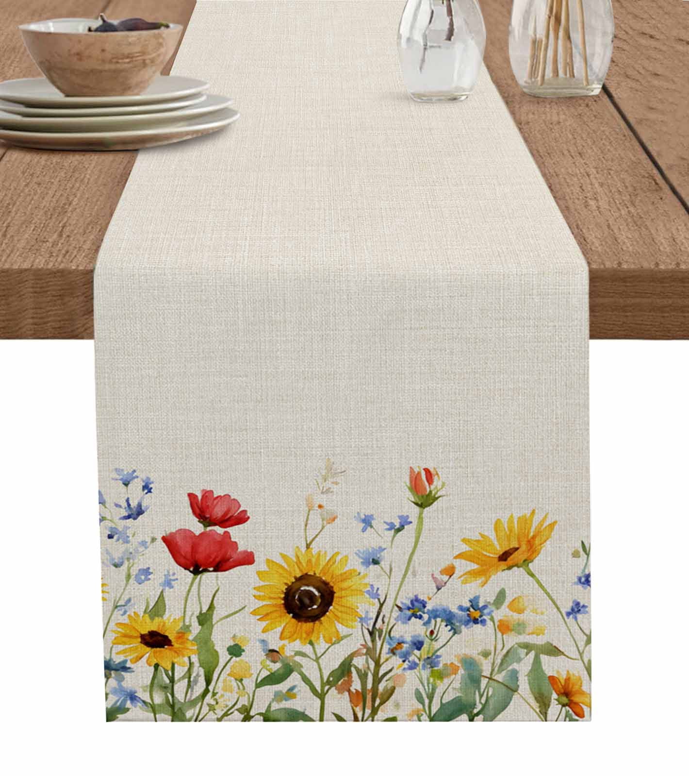 Colorful Floral Burlap Cotton Table Runner 13x72 Inches Long, Summer ...