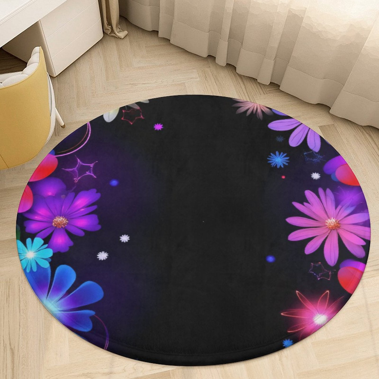 Colorful Floral Burst Background Round Area Rugs for Bedroom Living ...