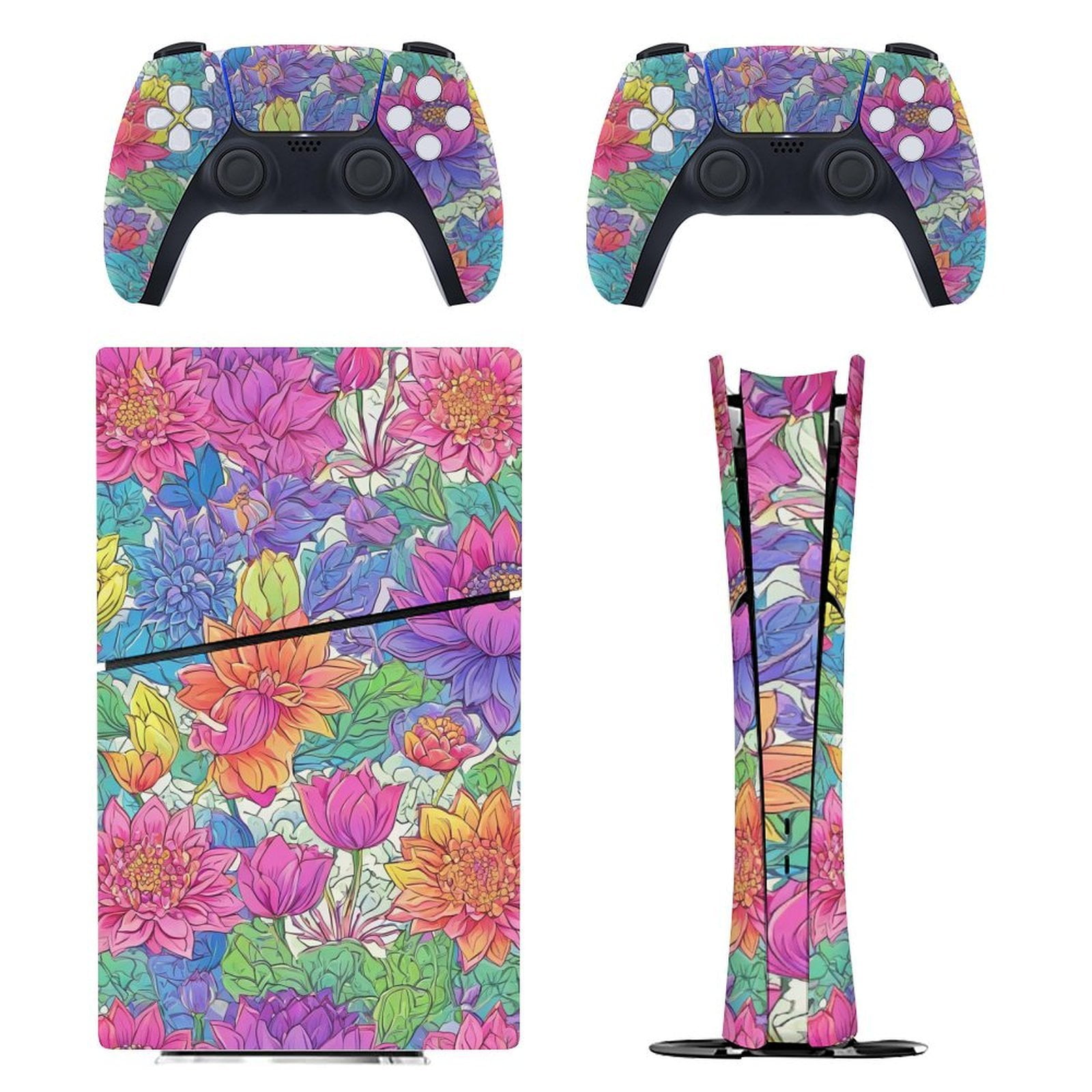 Colorful Floral Console Skin Bundle for PS5 Pro Slim Disc & Digital ...