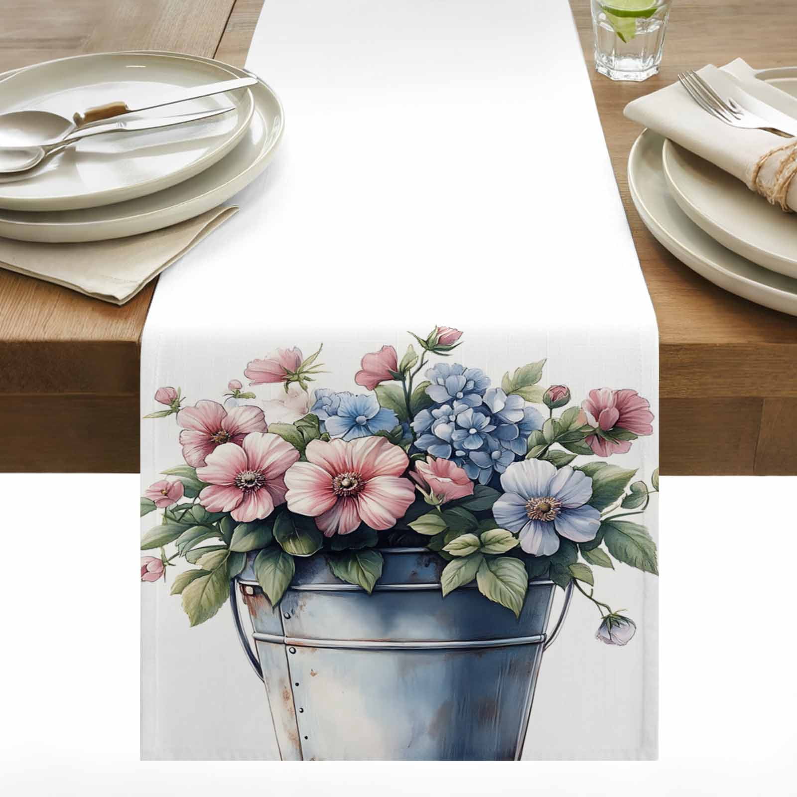 Colorful Floral Cotton Linen Table Runner Spring Retro Flower Iron ...