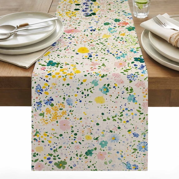 Colorful Floral Cotton Linen Table Runner Spring Yellow Flower Garden ...