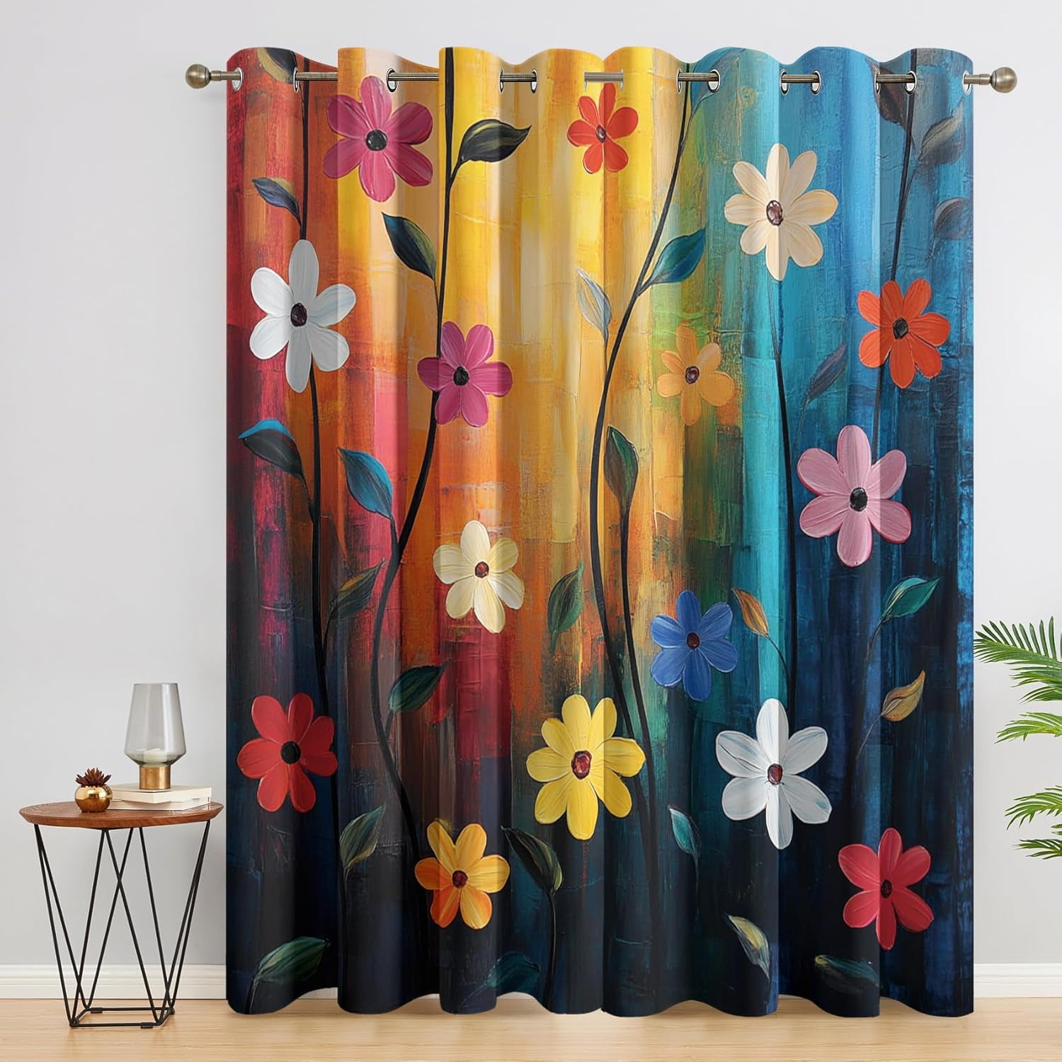 Colorful Floral Curtains For Bedroom Living Room, Flower Multicolored ...
