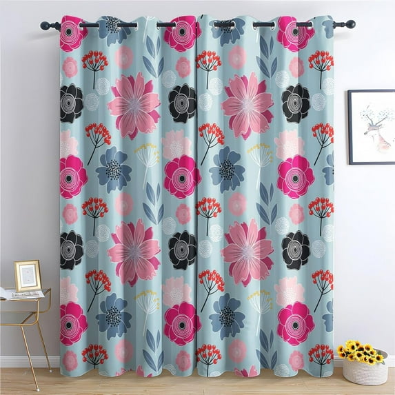Colorful Floral Curtains, Cartoon Flower Patterned Blackout Curtains ...