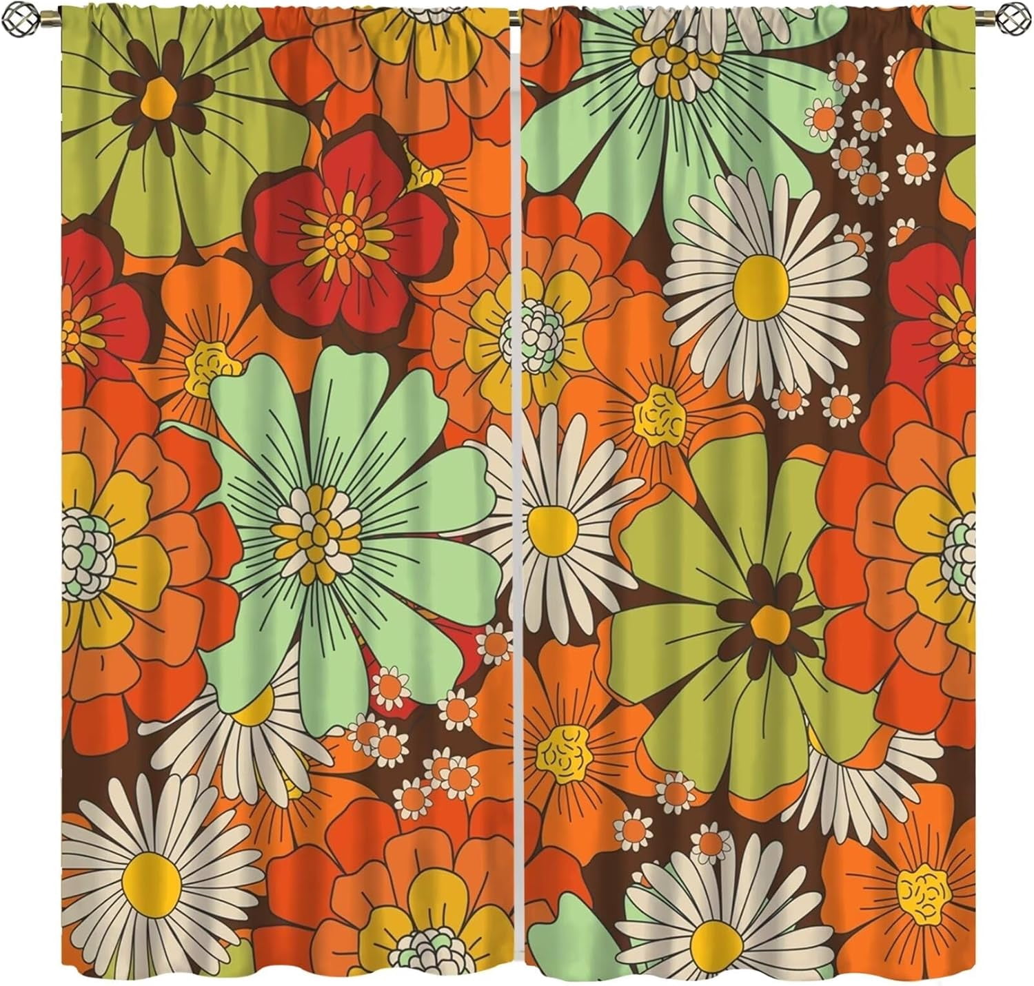 Colorful Floral Curtains Retro 70s Style Flower Nostalgic Fashion ...