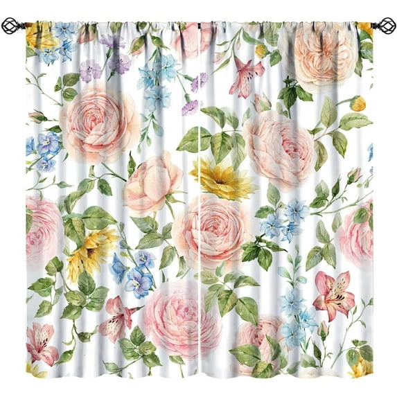 Colorful Floral Curtains Watercolor Spring Botanical Aesthetic ...