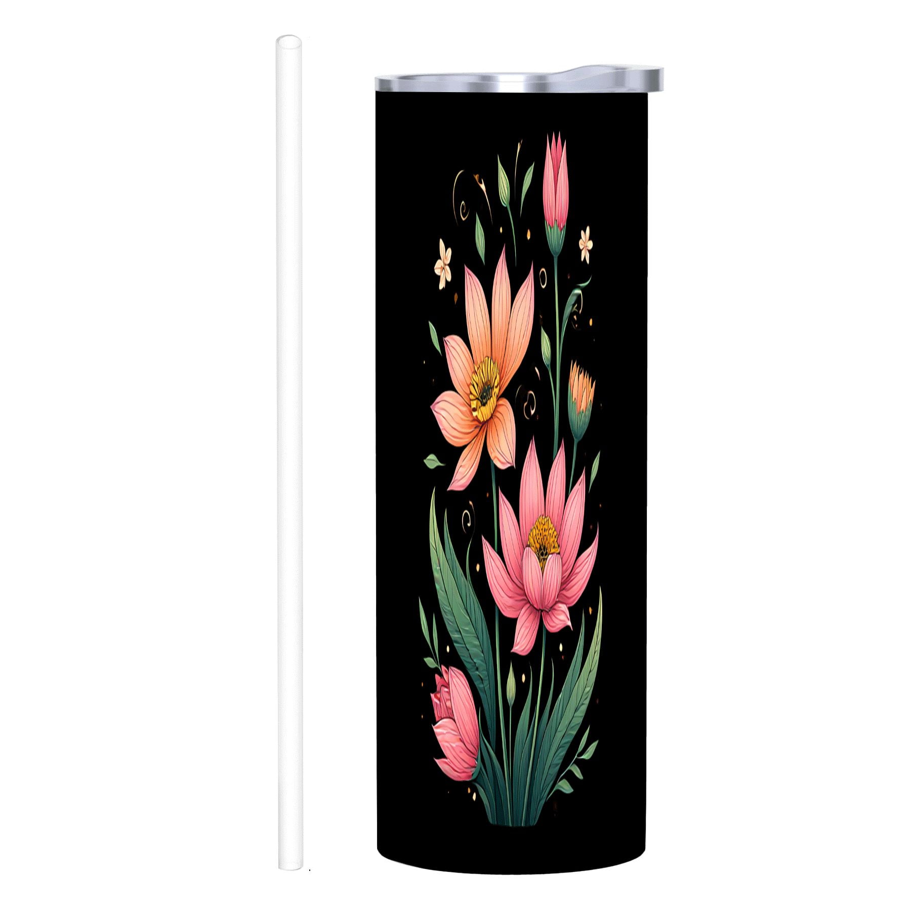 Colorful Floral Design 20 oz Stainless Steel Insulated Tumbler with Lid ...