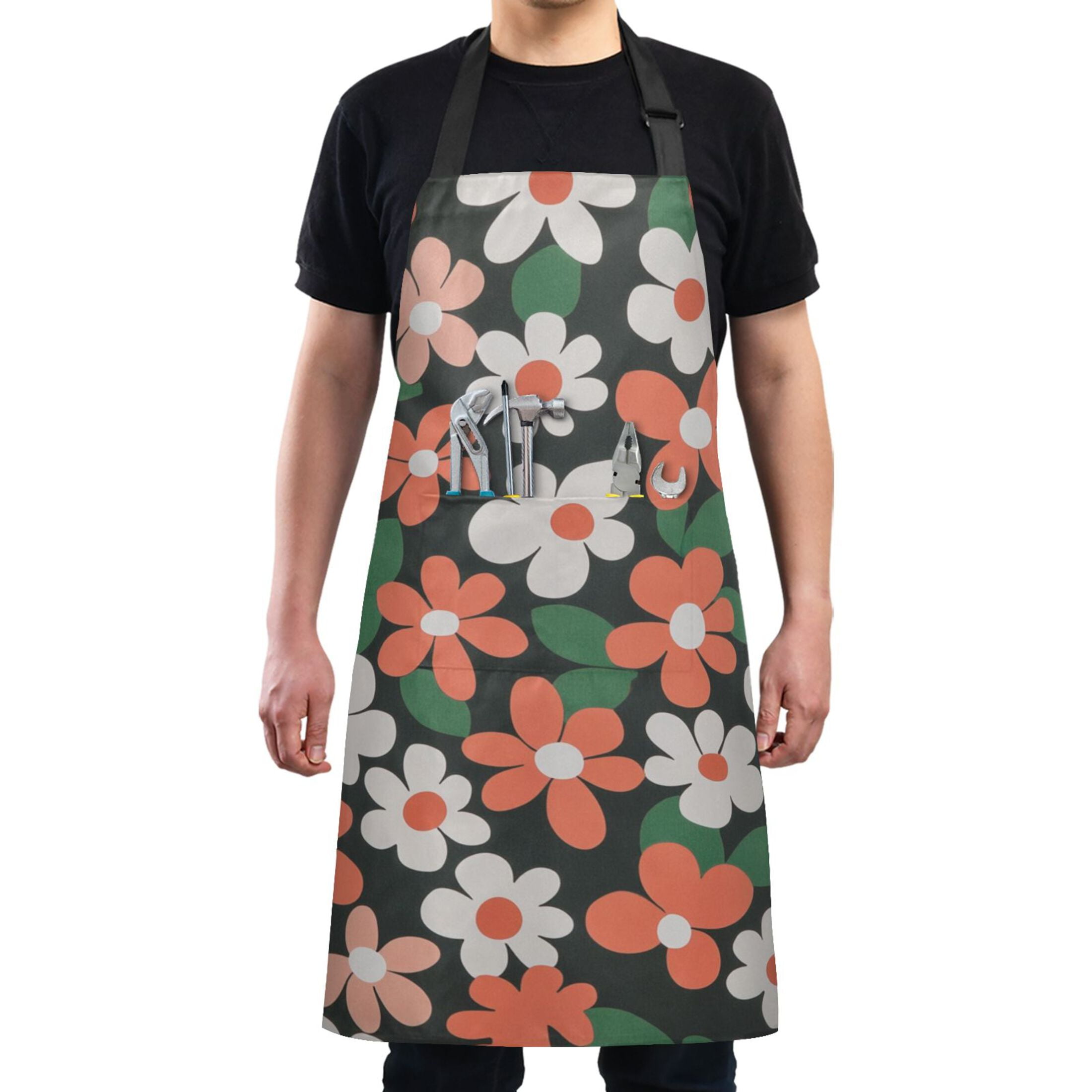 Colorful Floral Design Chef Kitchen Apron with Pockets for Women ...
