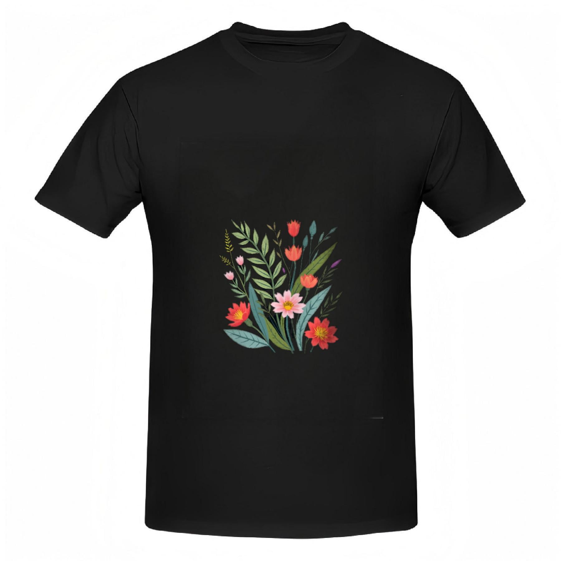 Colorful Floral Design Cotton Short Sleeve T-Shirt for Women - Vibrant ...