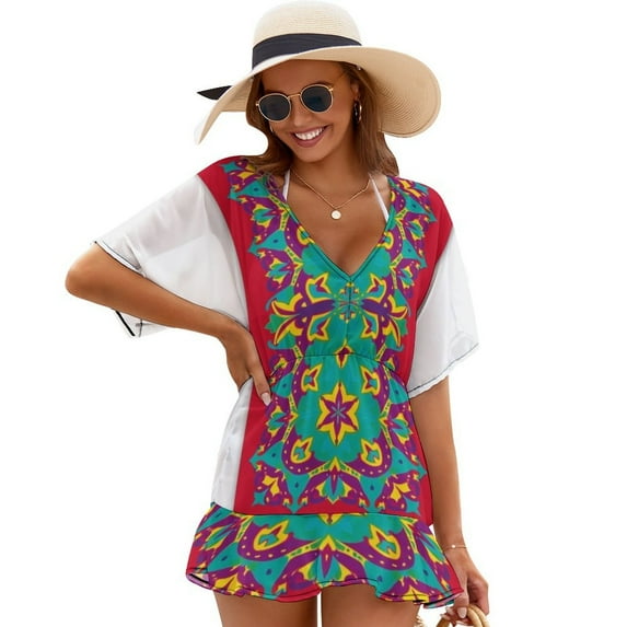 Colorful Floral Design on Red Women's Luxury Party Dress Evening ...