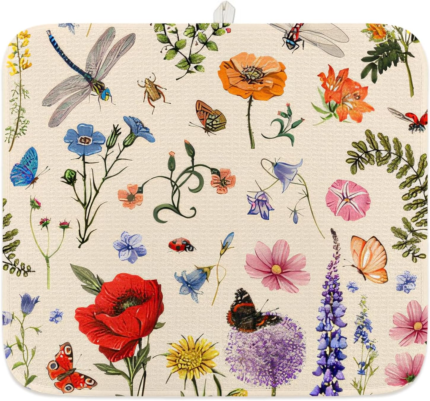 Colorful Floral Dish Drying Mat 18x24 Inch – Spring Flower Design, High ...
