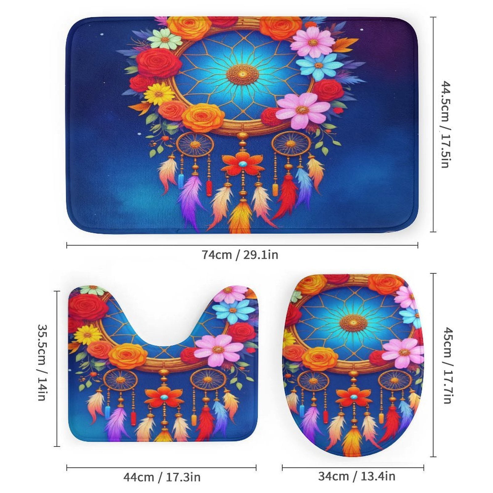 Colorful Floral Dreamcatcher Bathroom Rugs Sets 3 Piece Toilet Lid ...