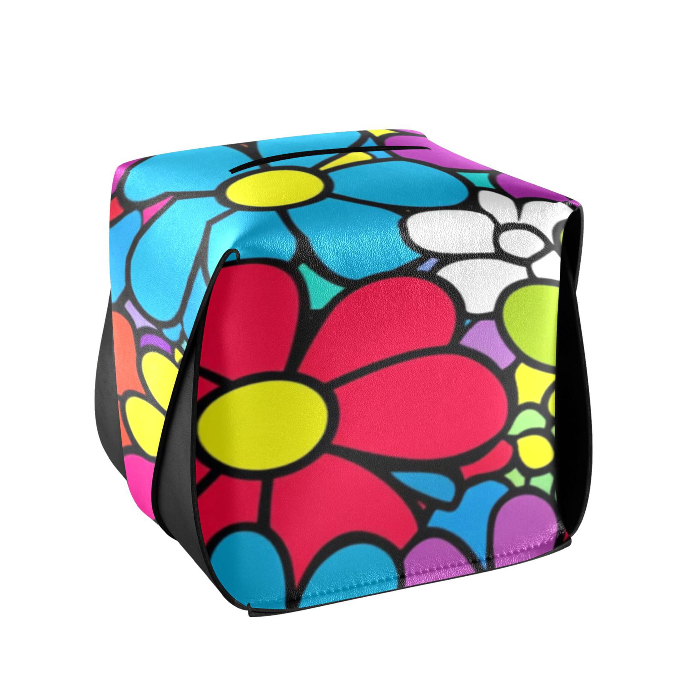 Colorful Floral Explosion 5.7in Leather Tissue Box Cover Square PVC ...