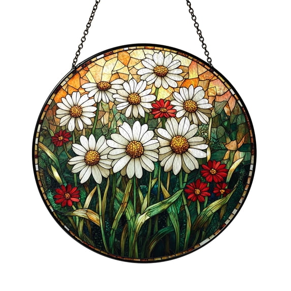 Colorful Floral Field Stained Glass Decorative Window Suncatcher Accent ...