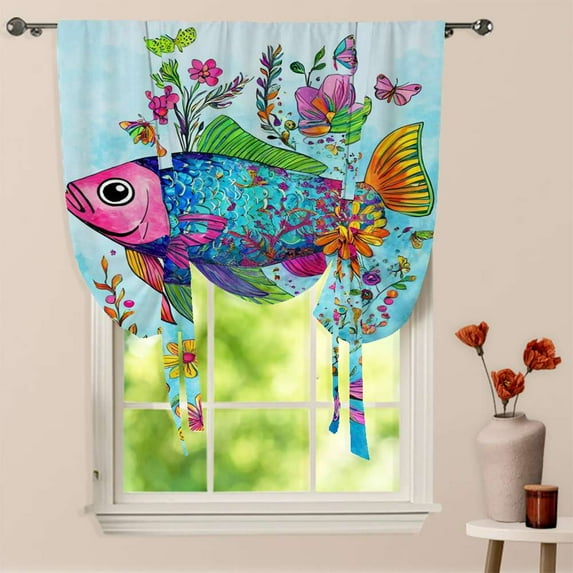 Colorful Floral Fish Art Window Curtain for Living Room Roman Curtain ...