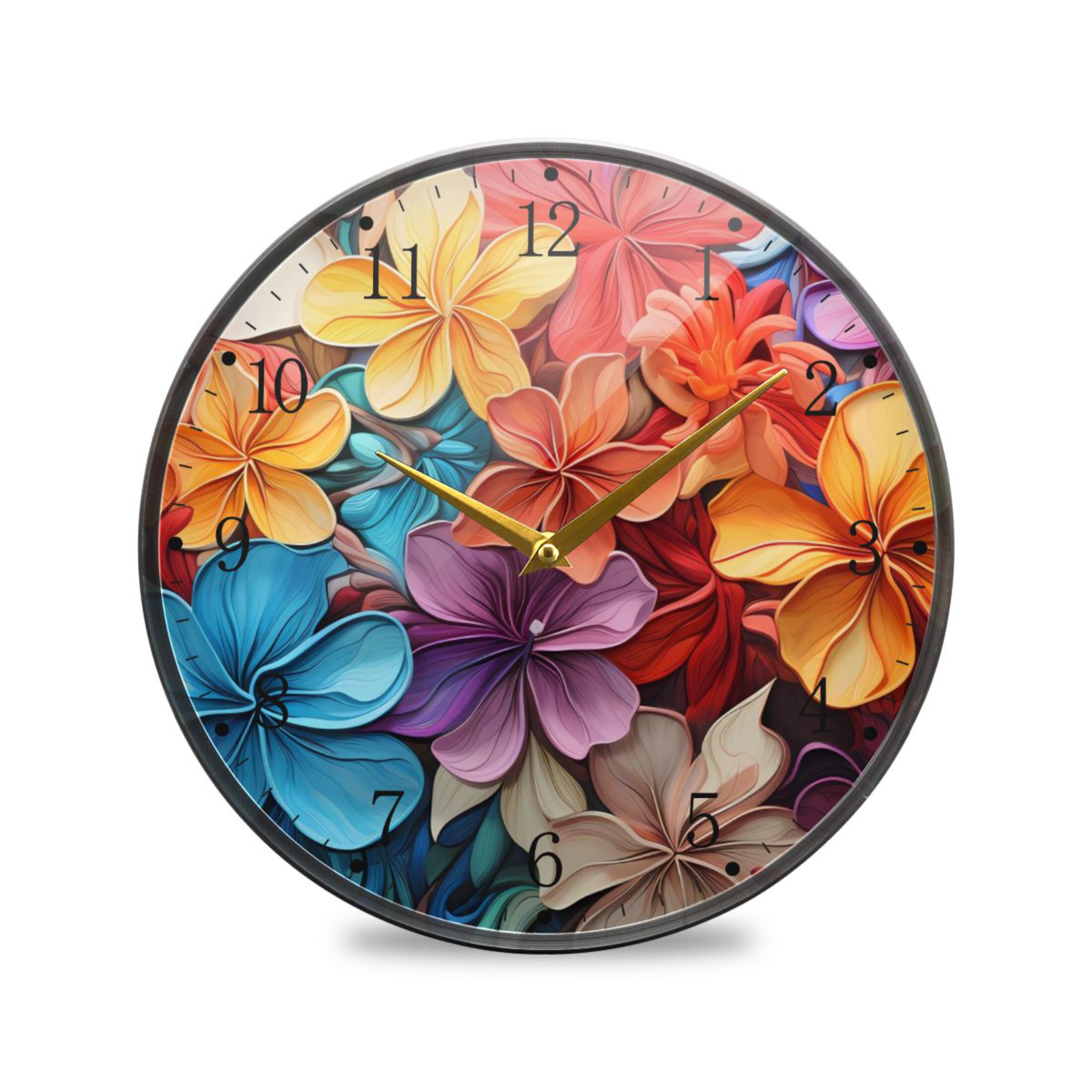 Colorful Floral Flowers Acrylic Wall Clocks Quiet Round Clock Battery ...