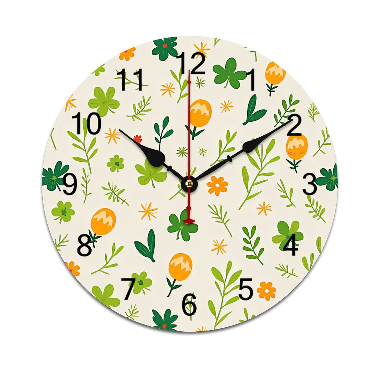 Colorful Floral Flowers And Leaves Word Saying Big Wall Clock Home ...