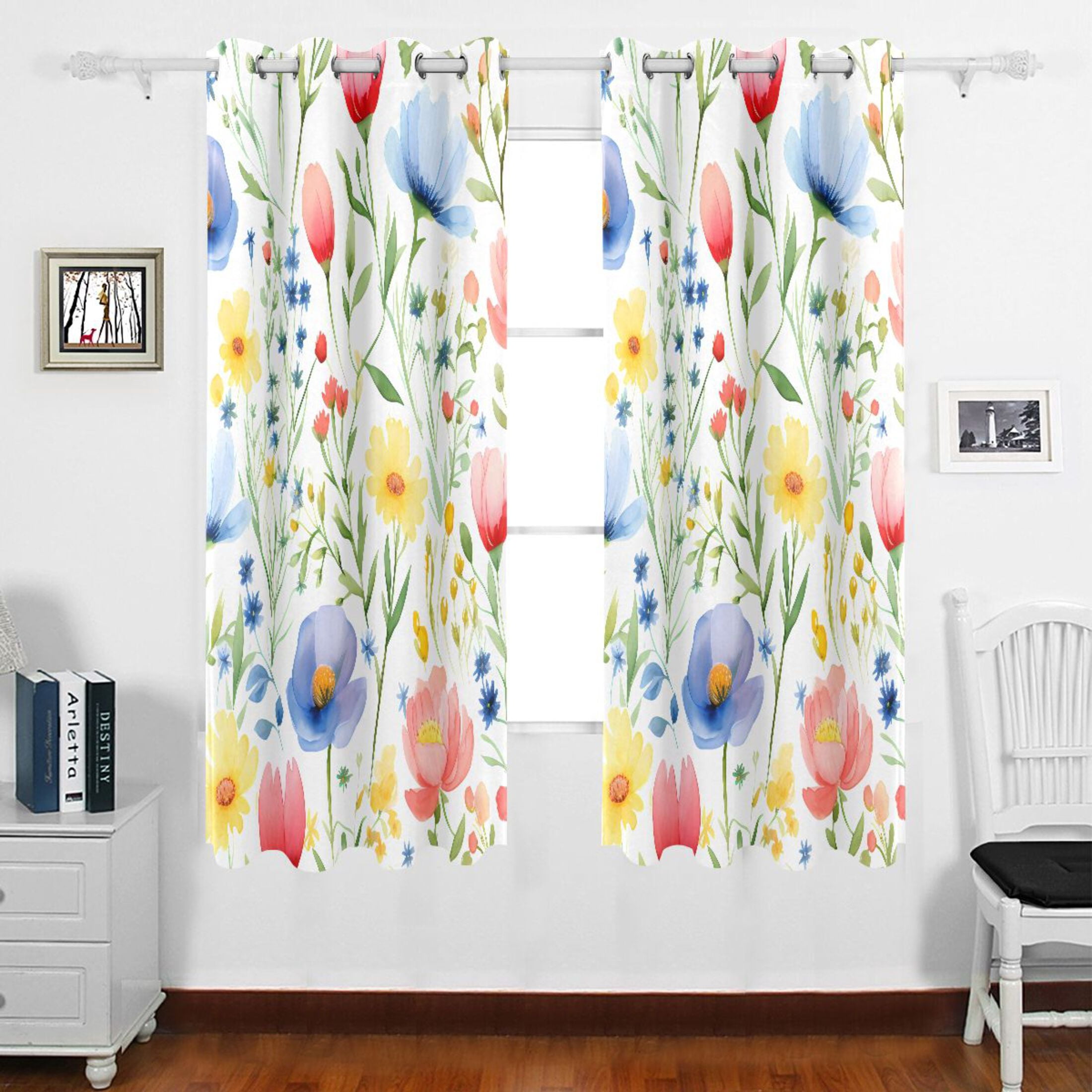 Colorful Floral Flowers Leaves Grommet Blackout Curtains Thermal ...