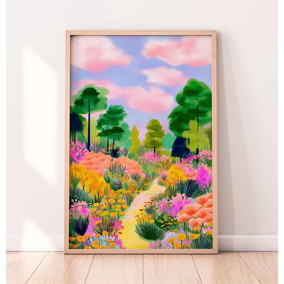 Colorful Floral Forest Path Whimsical Spring Nature Print, Unframed ...