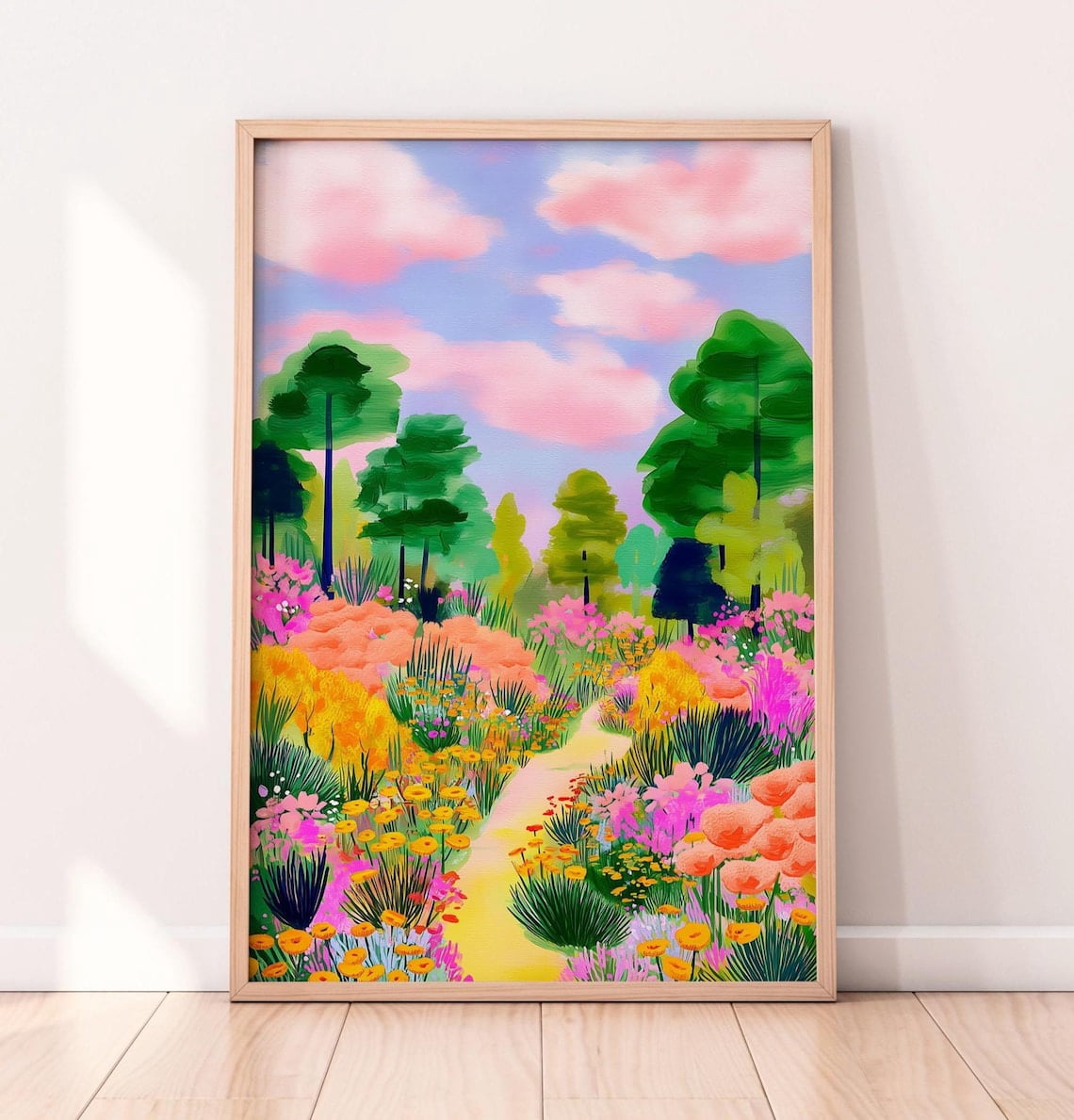Colorful Floral Forest Path Whimsical Spring Nature Print, Unframed ...