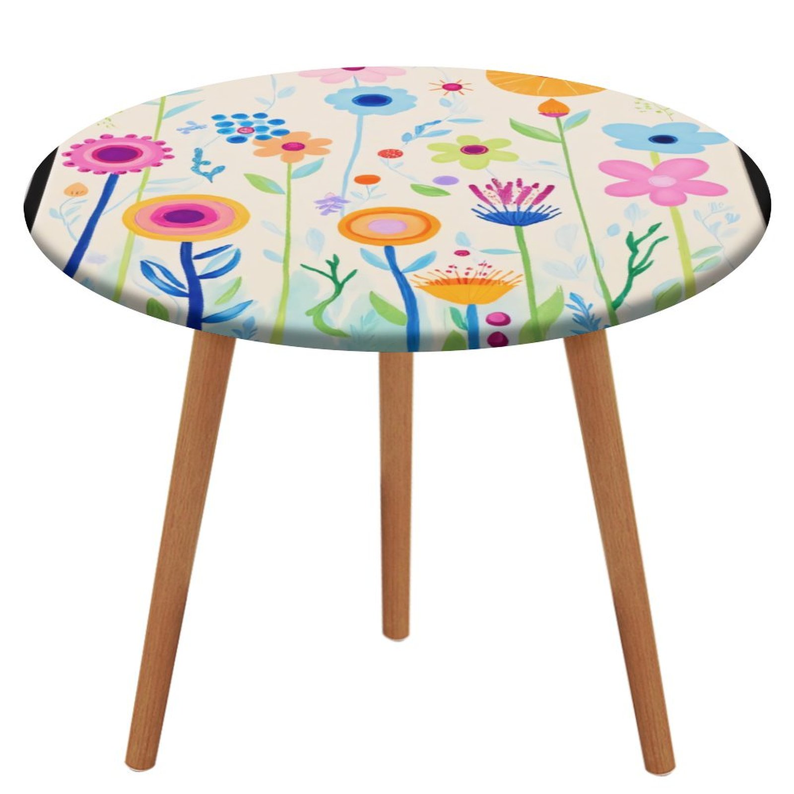 Colorful Floral Garden Pattern Round Tablecloth Waterproof Elastic ...