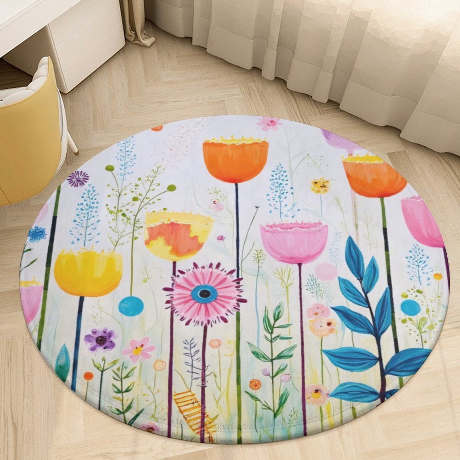 Colorful Floral Garden Round Area Rugs for Bedroom Living Room, 5FT ...