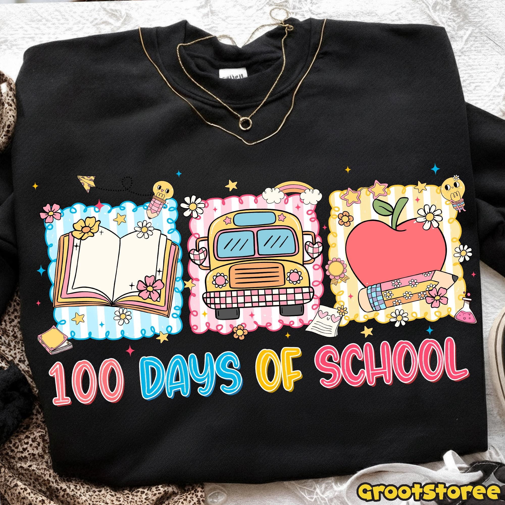 Colorful Floral Glitter 100 Days Of School T-Shirt Celebrating Teach ...