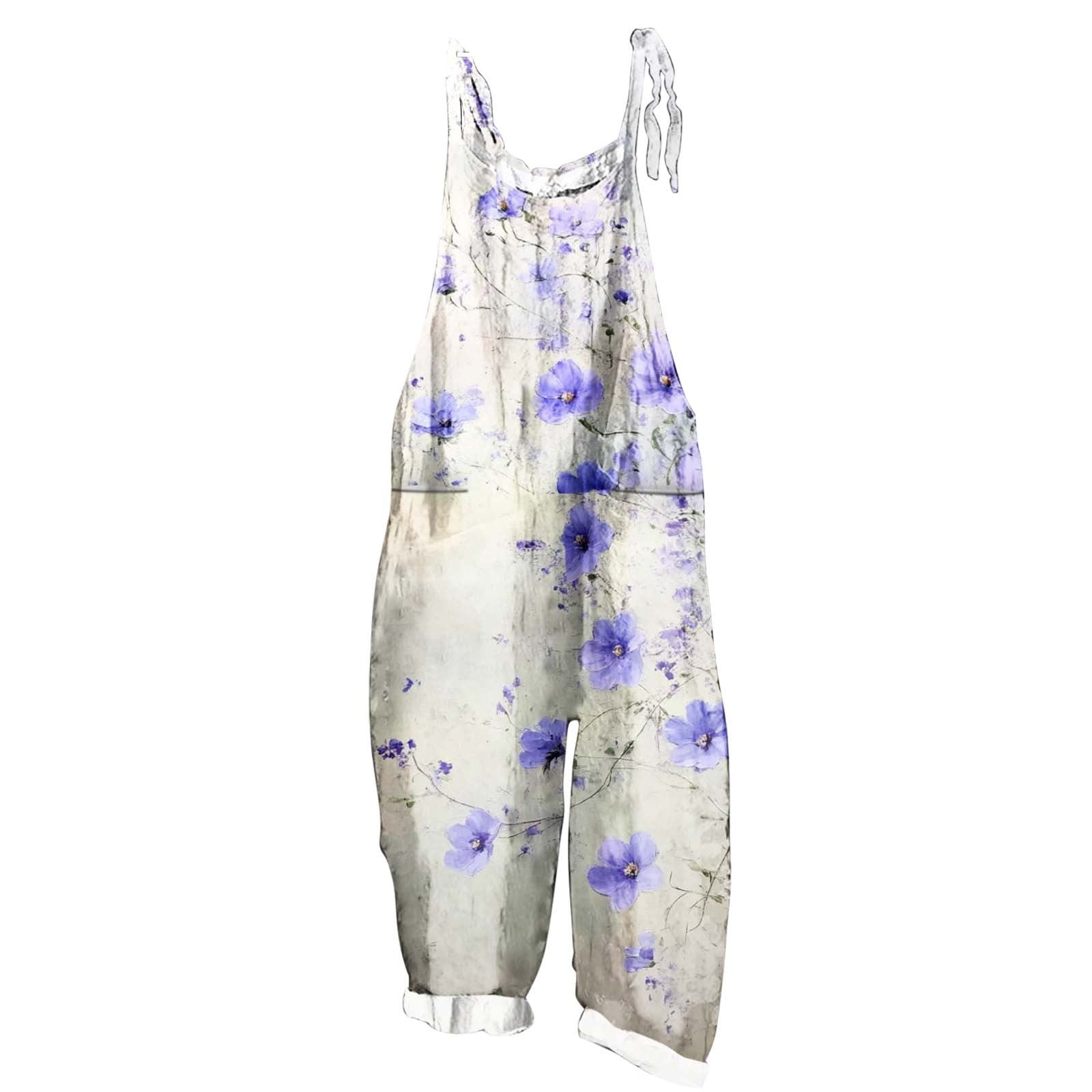 Colorful Floral Graphic Loose Fit Overalls for Women Fall Summer Casual ...