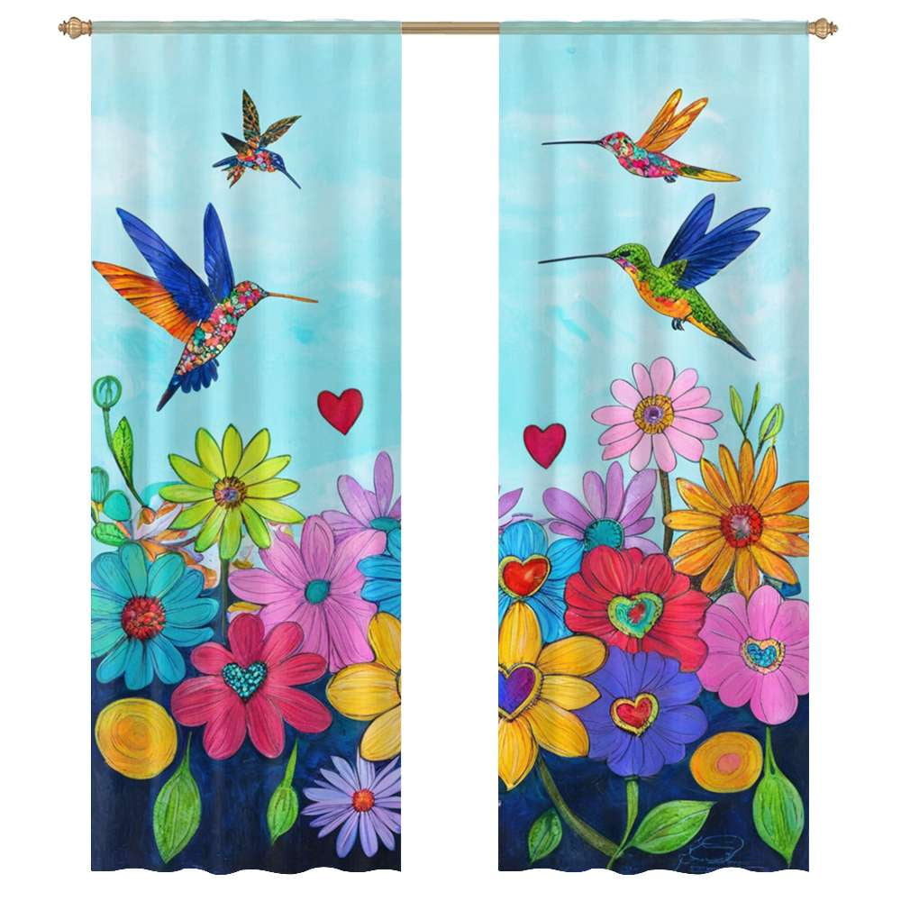 Colorful Floral Heart Garden Sheer Window Curtains for Living Room ...