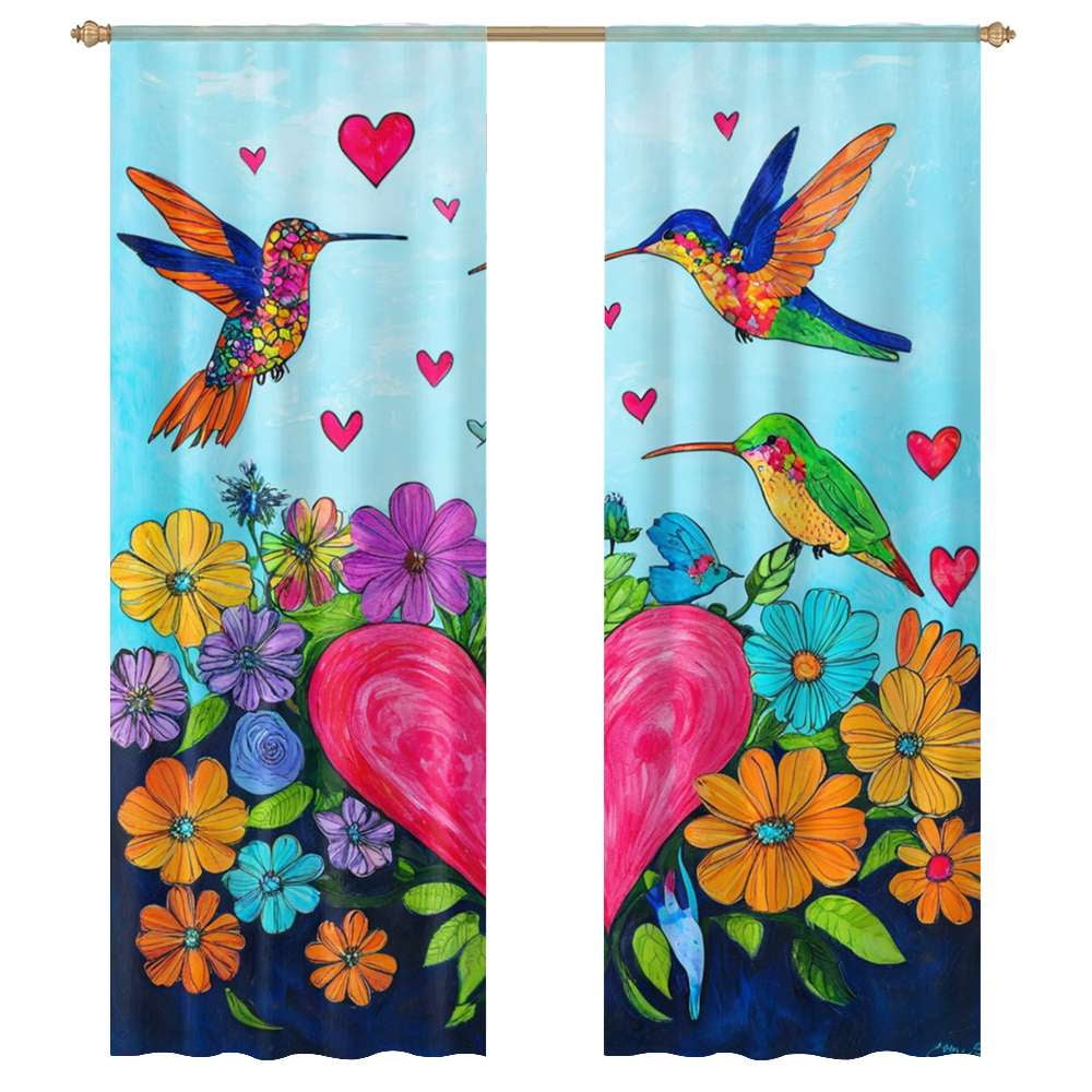 Colorful Floral Heart Garden Sheer Window Curtains for Living Room ...