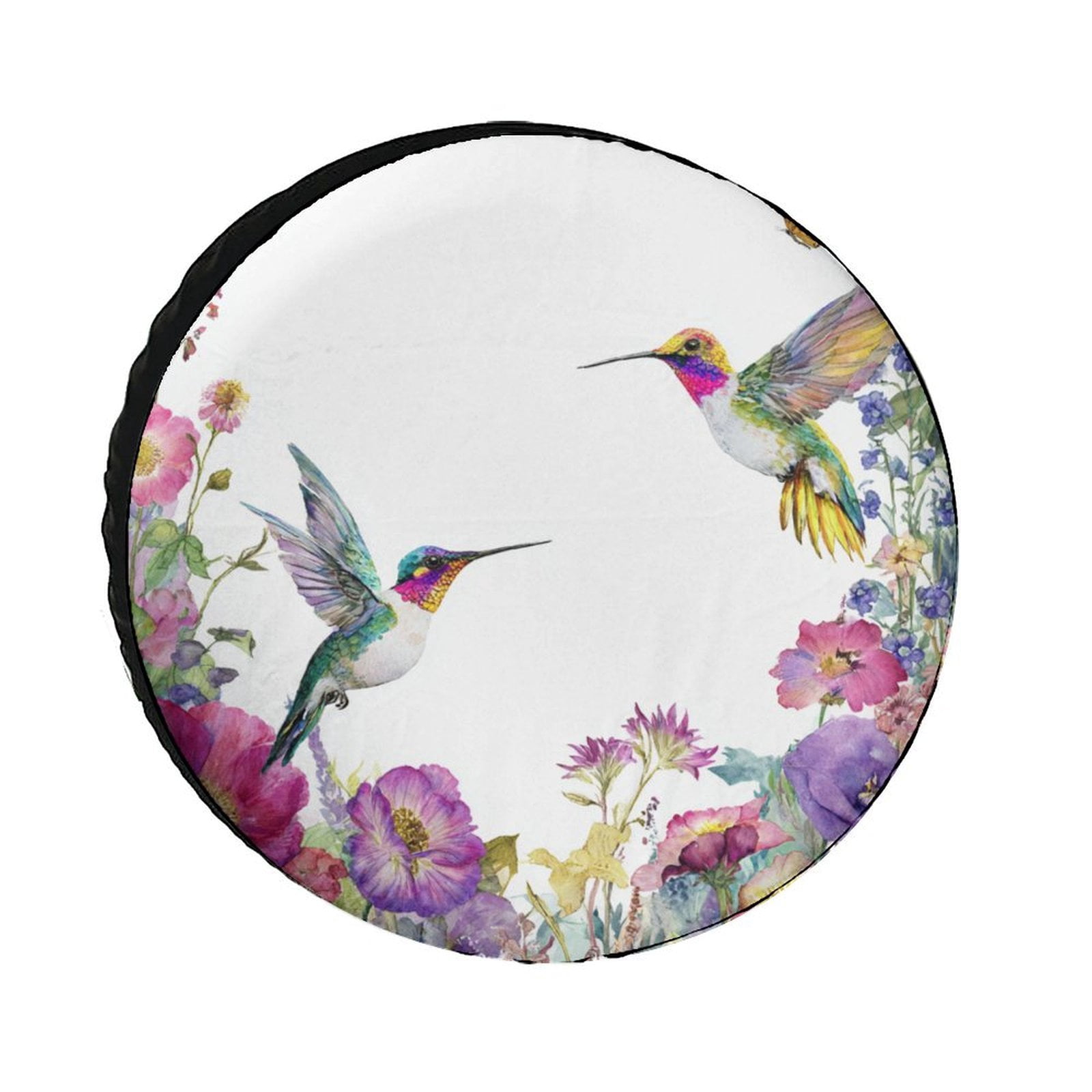 Colorful Floral Hummingbird Heavy Duty Spare Tire Cover Watercolor ...