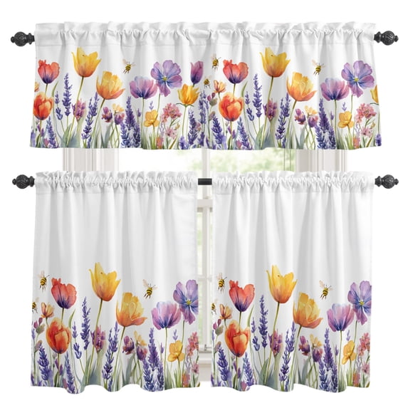Colorful Floral Kitchen Curtains Set for Windows, Spring Florals ...