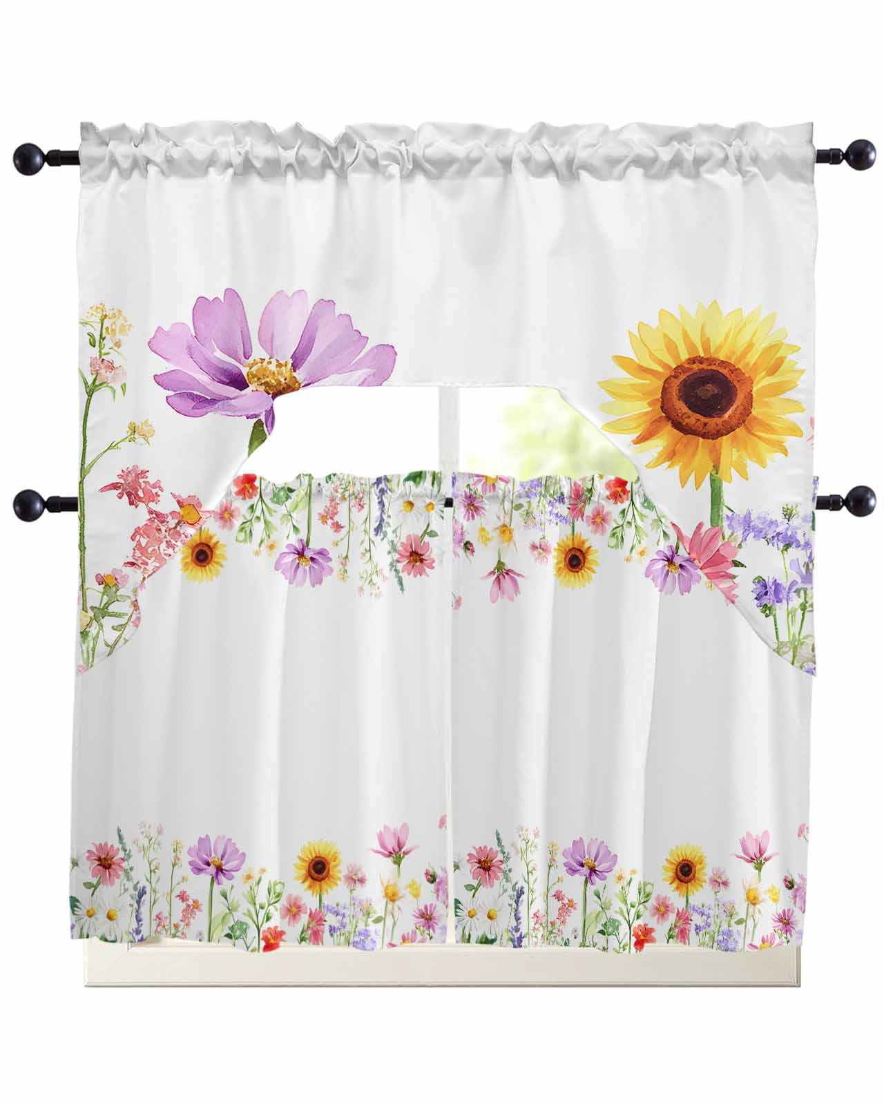 Colorful Floral Kitchen Curtains Swag Valance and Tier Curtains Set 36 ...
