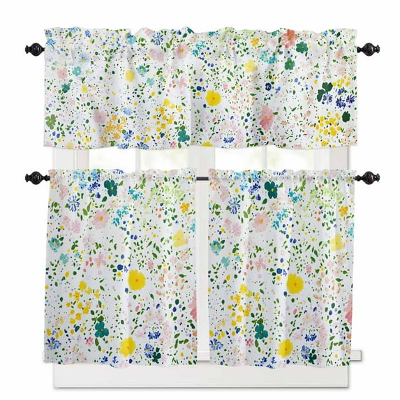 Colorful Floral Kitchen Curtains Valances and Tiers Set of 3 Spring ...