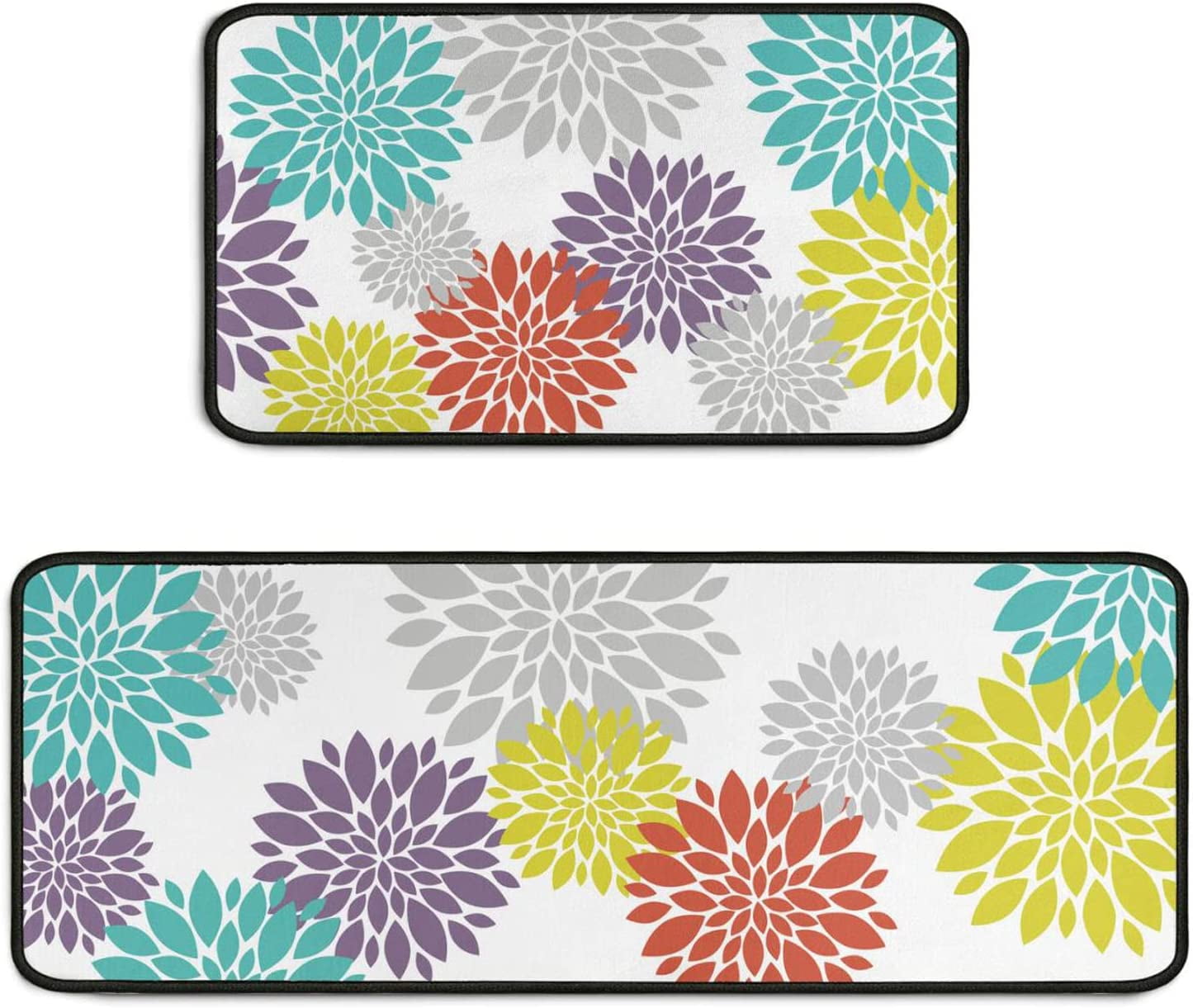 Colorful Floral Kitchen Rugs Set of 2 Non Slip Cushioned Kitchen Floor ...