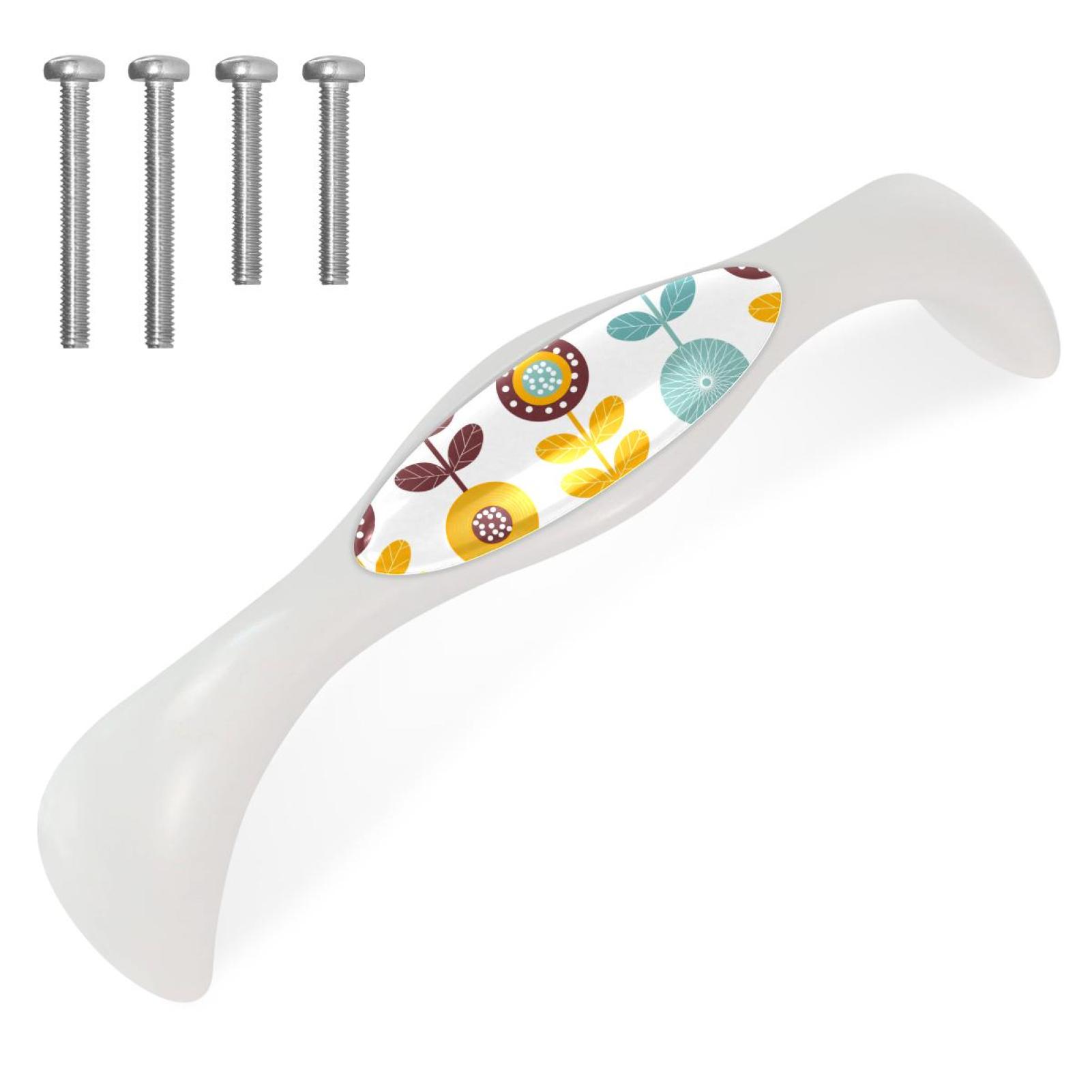 Colorful Floral Knob 4 Pack Arched Drawer Pulls Crystal Glass White ...