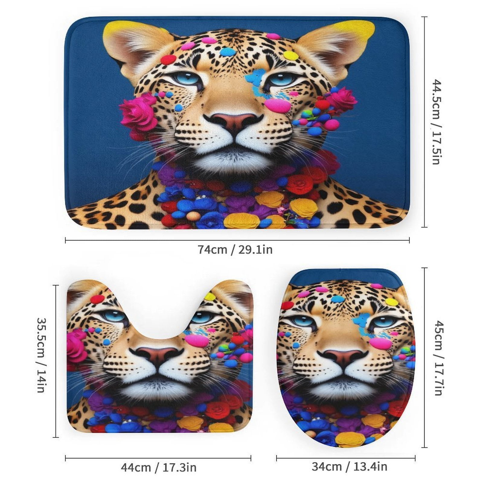 Colorful Floral Leopard Bathroom Rugs Sets 3 Piece Toilet Lid Cover and ...
