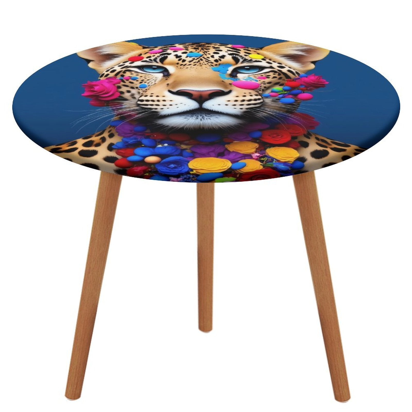 Colorful Floral Leopard Pattern Round Tablecloth Waterproof Elastic ...
