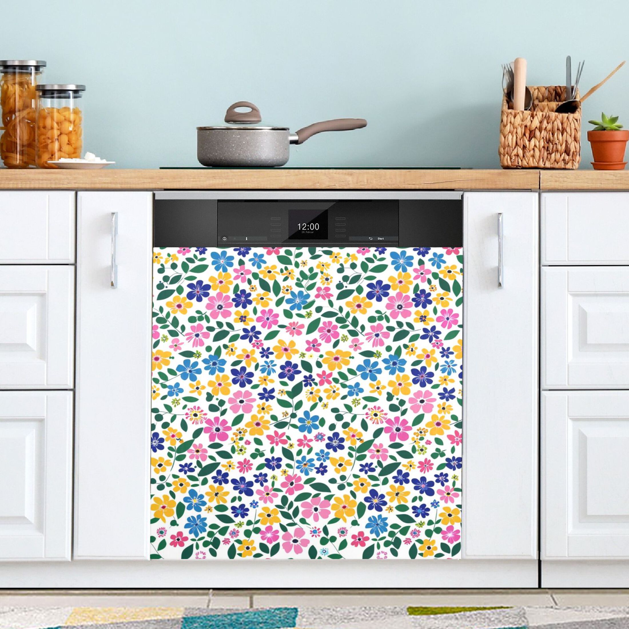 Colorful Floral Magnetic Dishwasher Cover Magnet Refrigerator ...