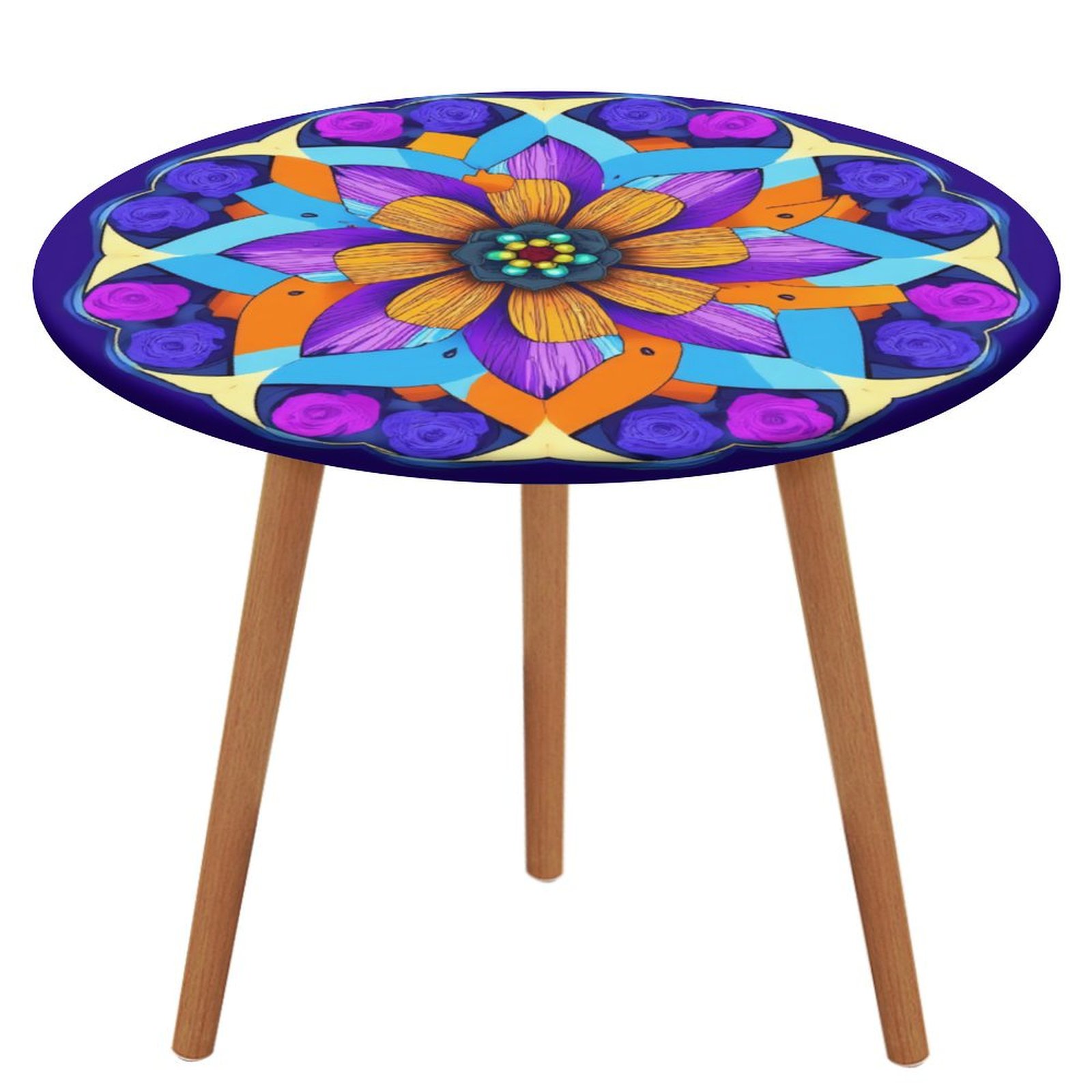 Colorful Floral Mandala Art-1 Pattern Round Tablecloth Waterproof ...